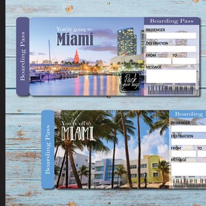 Printable MIAMI Surprise Trip Gift Ticket. Boarding Pass. Printable ...