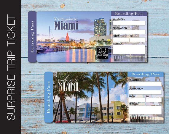 Printable MIAMI Surprise Trip Gift Ticket. Boarding Pass. | Etsy