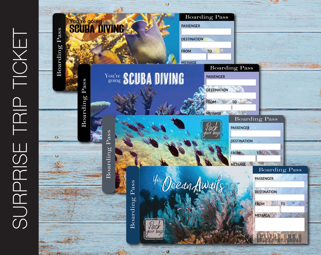 Printable SCUBA DIVING Surprise Trip Gift Ticket. Trip Ticket. Vacation ...