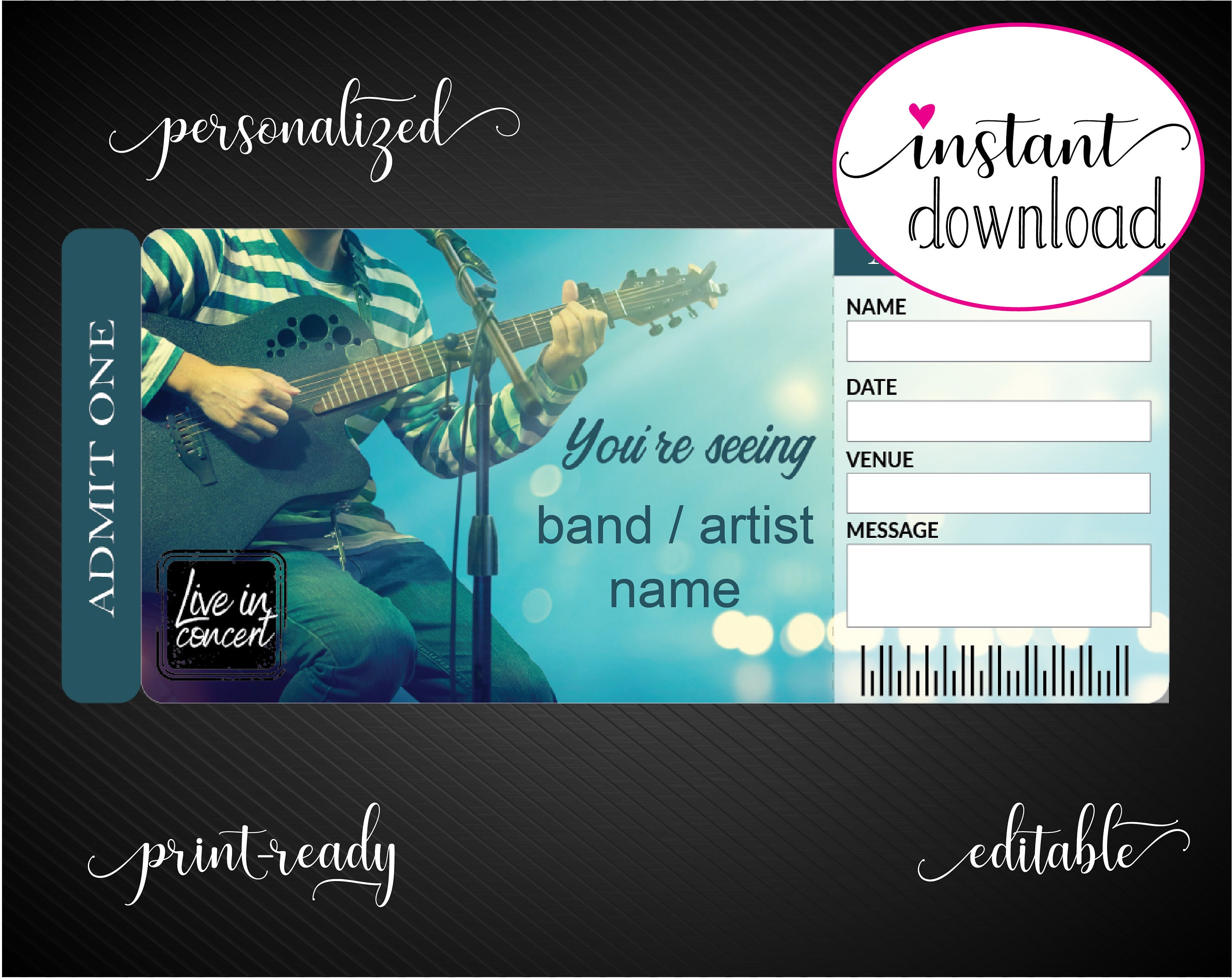 Printable MUSICIAN Surprise Gift Ticket. Editable Artist - Etsy