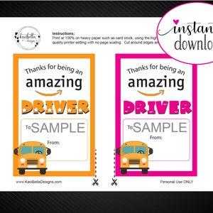 Printable BUS DRIVER Appreciation Amazon Gift Card Holder. Thank You ...