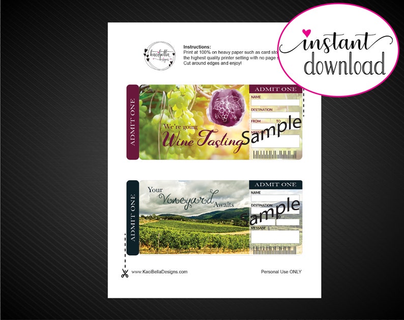 Printable WINE TASTING Surprise Trip Gift Ticket. Boarding | Etsy