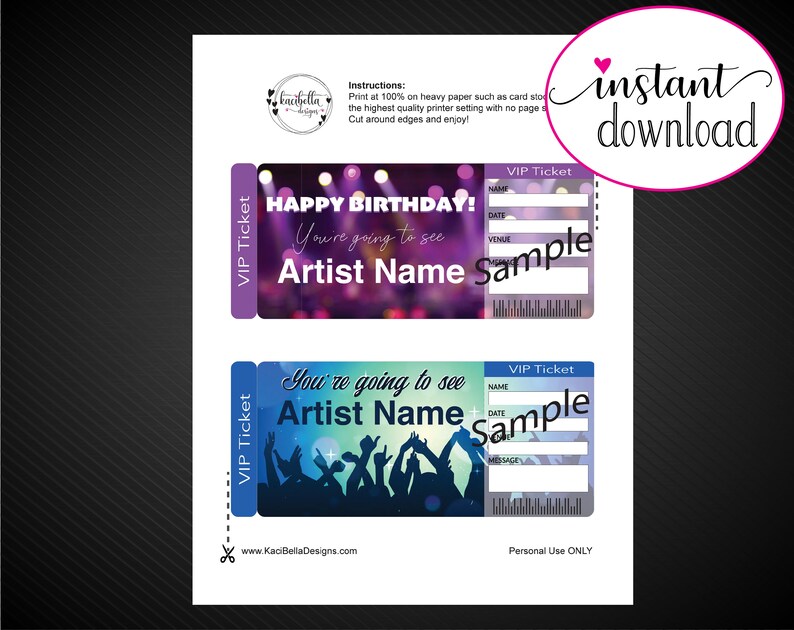 Printable CONCERT Surprise Ticket. Editable Artist Band - Etsy