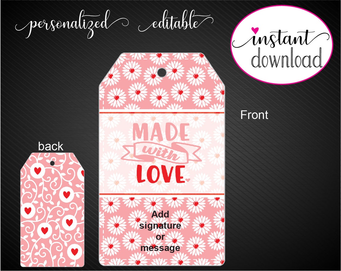 Editable MADE WITH LOVE Gift Tags. Perfect for Cookies Baked - Etsy