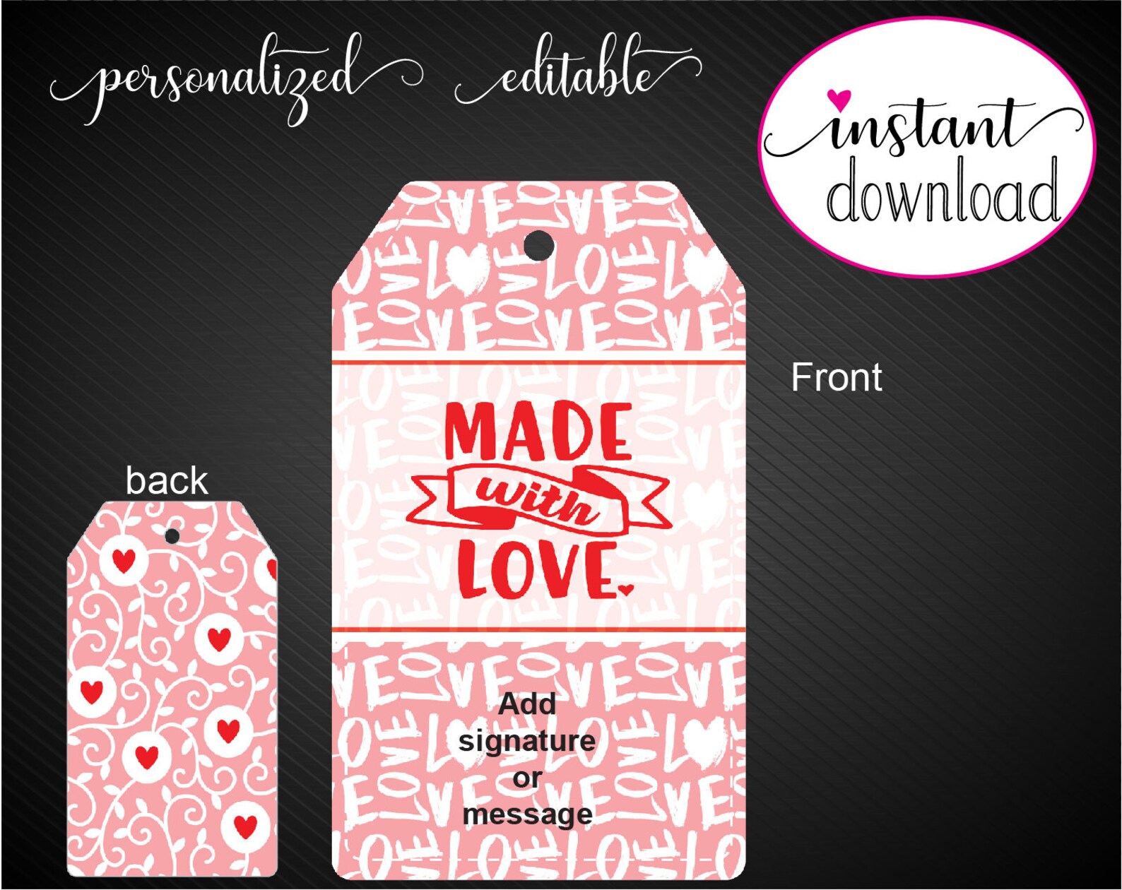 Editable MADE WITH LOVE Gift Tags. Perfect for Cookies Baked - Etsy