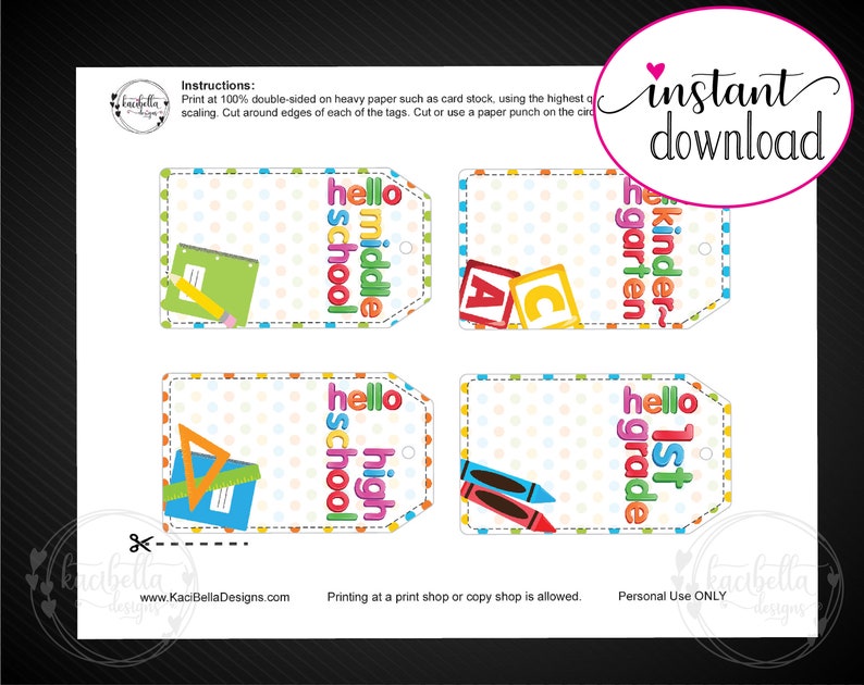 Editable HELLO SCHOOL Promotion Gift Tags. Kindergarten. 1st Grade ...