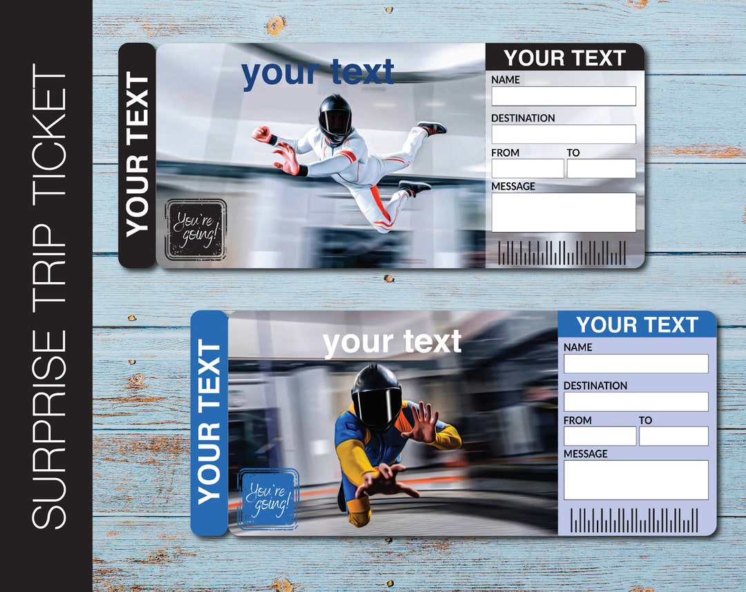 Printable SKY DIVING or IFLY Surprise Gift Reveal Ticket. Admission ...