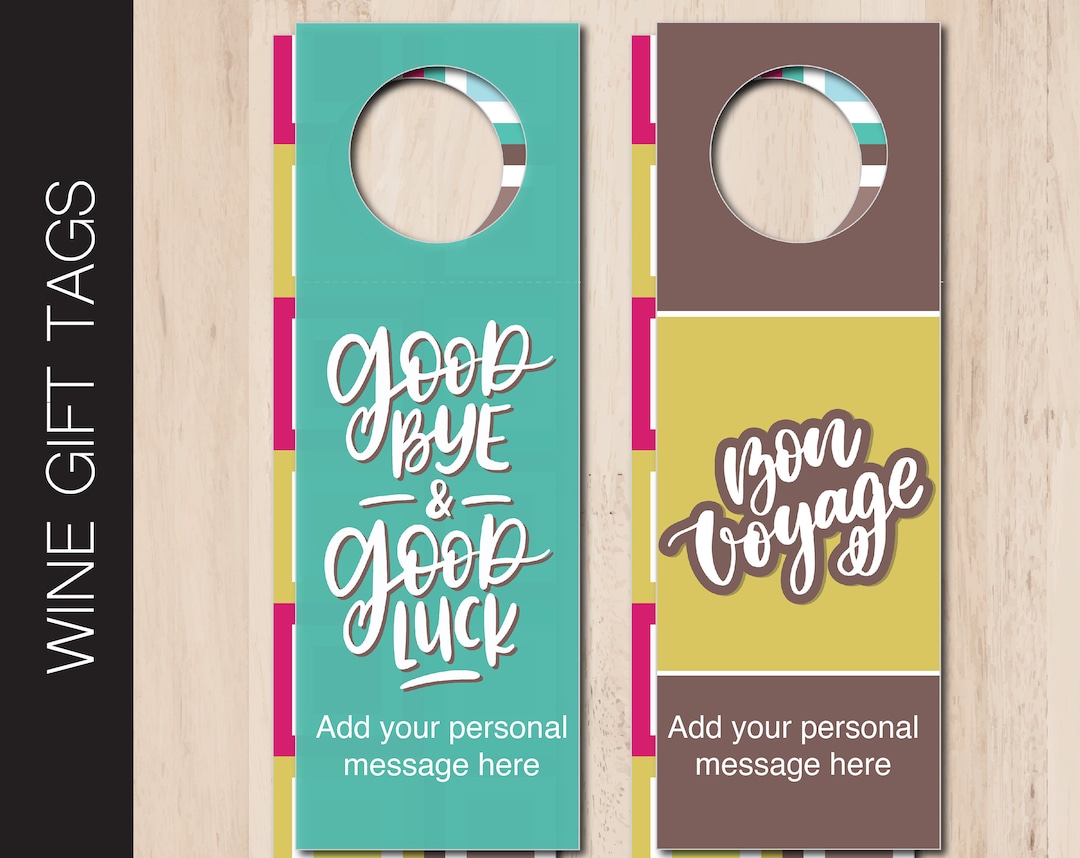 Printable FAREWELL Personalized Wine Gift Tag. Bon Voyage. Good-bye ...