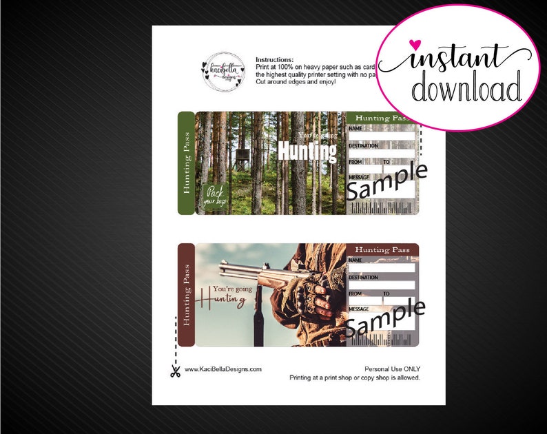 Printable HUNTING Surprise Trip Tickets. Vacation Ticket. - Etsy