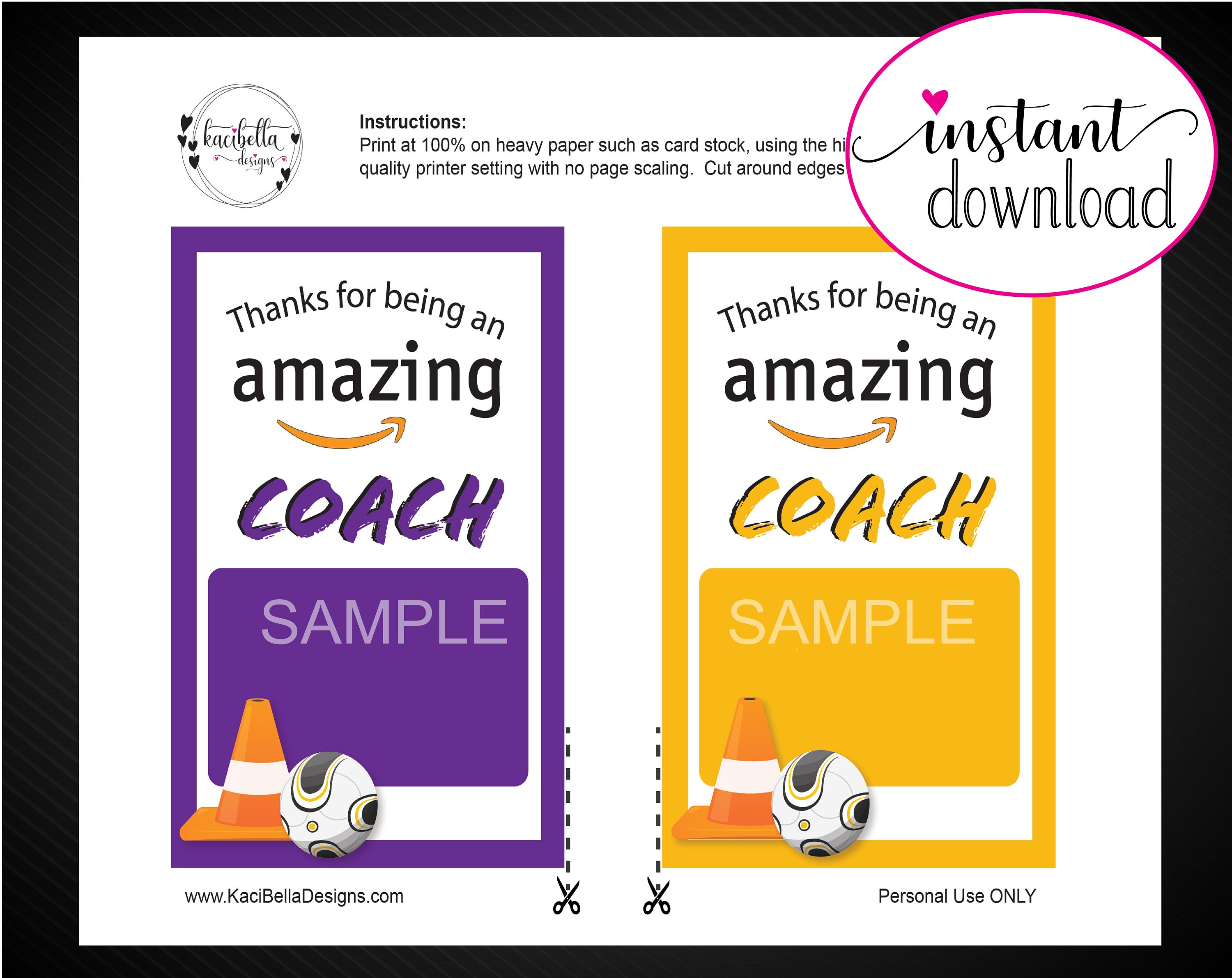 Printable SOCCER COACH Appreciation Amazon Gift Card Holder. 6 | Etsy