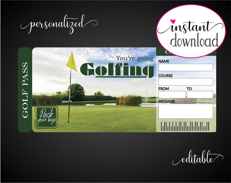 Printable GOLFING Surprise Trip Gift Ticket. Boarding Pass. Printable ...