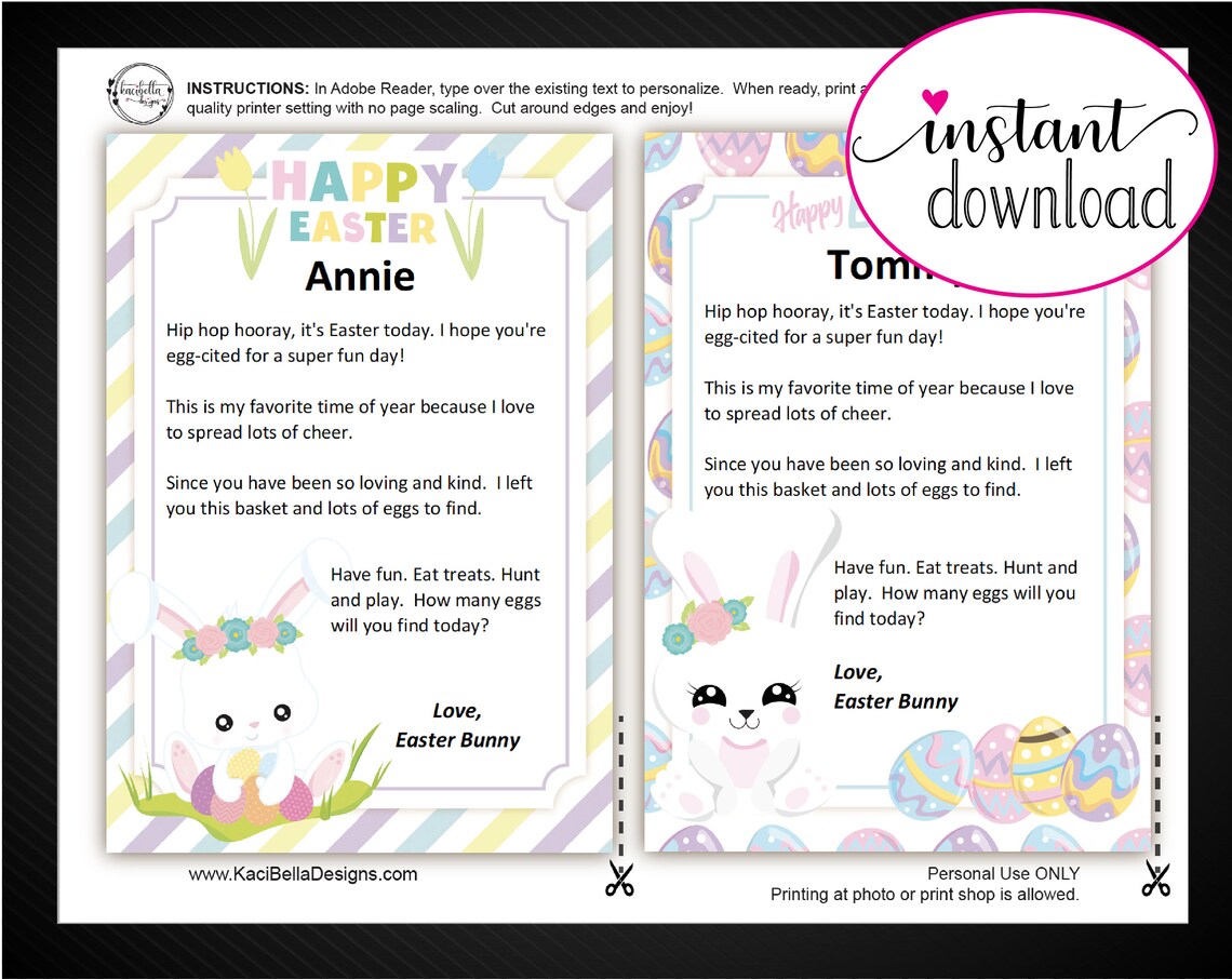 Printable EASTER BUNNY Personalized Letter. Letter From Easter | Etsy