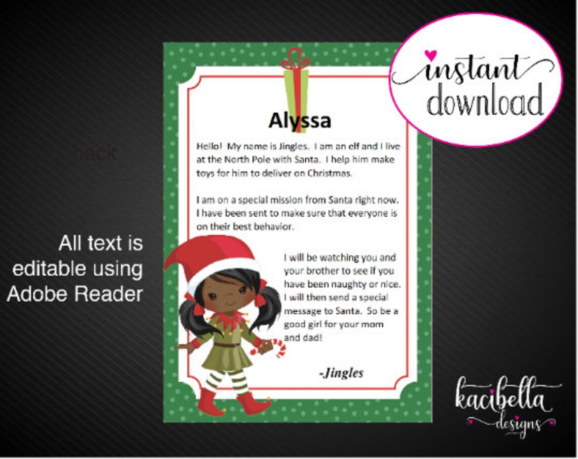 Printable ELF Personalized Letter. Letter From Elf. Christmas | Etsy