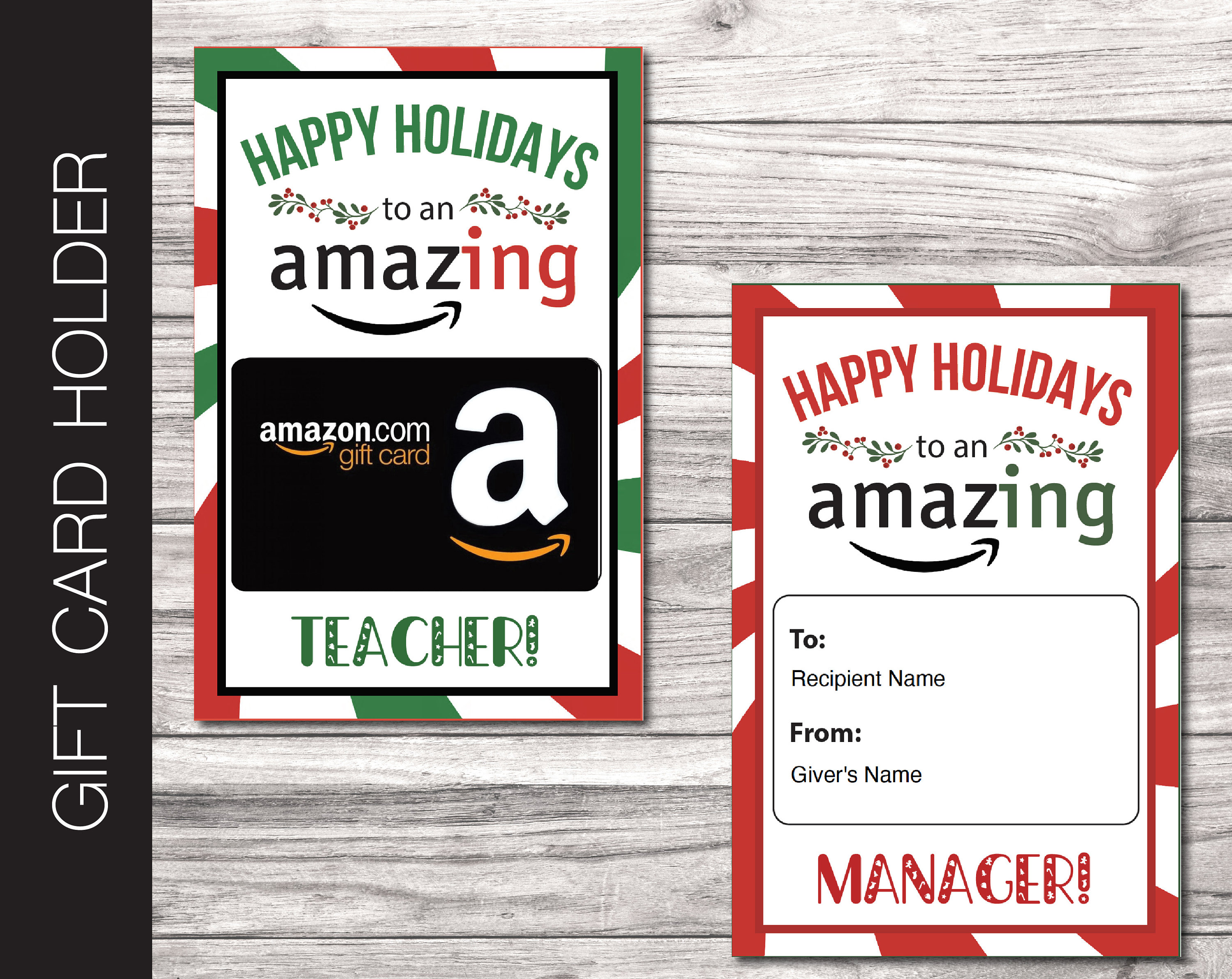 Printable HOLIDAY Amazon Gift Card Holder. Editable for - Etsy