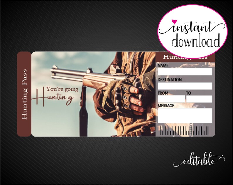 Printable HUNTING Surprise Trip Tickets. Vacation Ticket. Boarding Pass ...