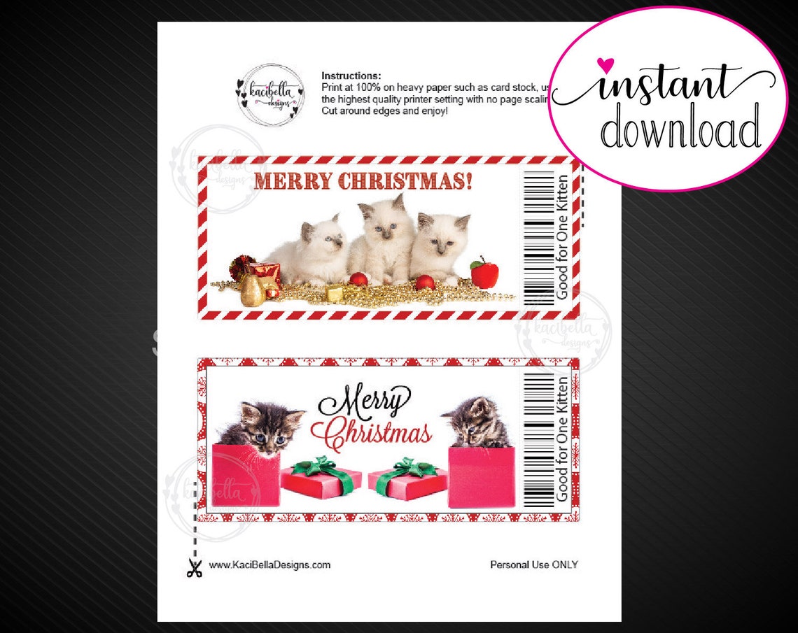 Printable CHRISTMAS KITTEN / CAT Surprise Gift Reveal Coupon. Instant ...
