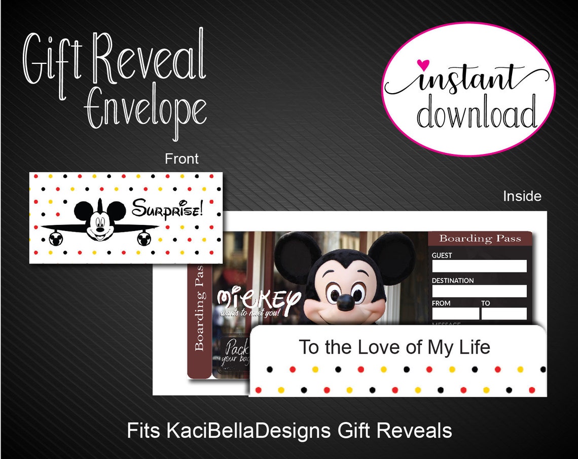 Printable DISNEY Envelope for Surprise Gift Tickets, Vouchers, Boarding ...