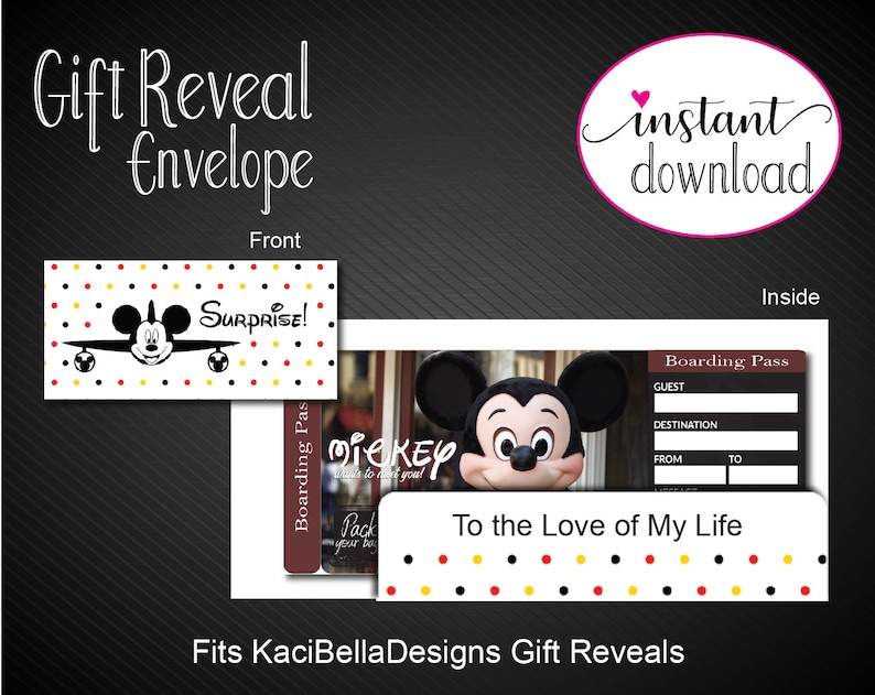 Printable DISNEY Envelope for Surprise Gift Tickets, Vouchers, Boarding ...