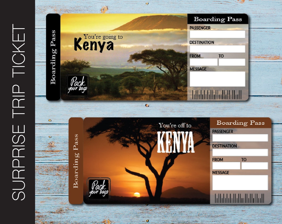 Printable KENYA Surprise Trip Tickets. Vacation Ticket. Boarding Pass ...