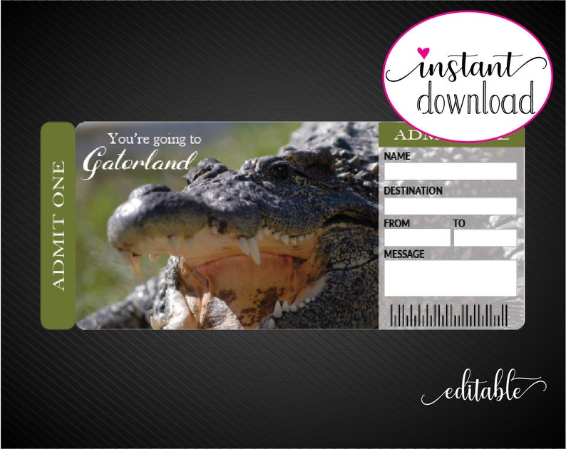 Printable GATORLAND Surprise Trip Tickets. Vacation Ticket. | Etsy