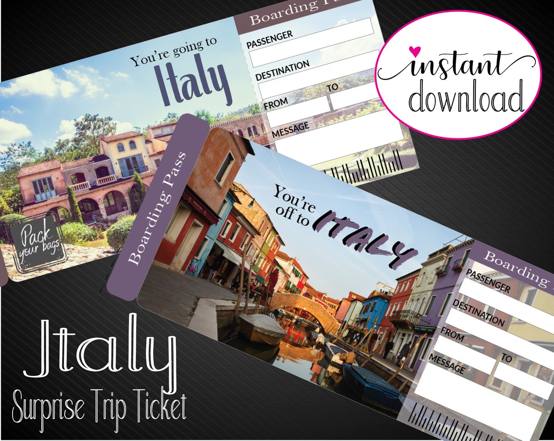 Printable ITALY Surprise Trip Gift Ticket. Boarding Pass. Printable ...