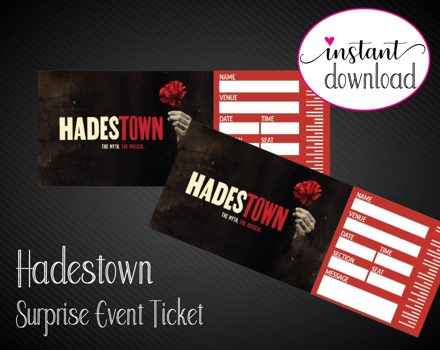 Printable HADESTOWN Broadway Surprise Ticket. Editable Musical Theatre ...