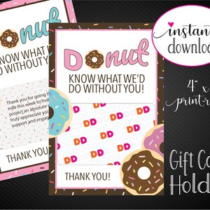 Printable APPRECIATION Donut Gift Card Holder. Instant Download ...