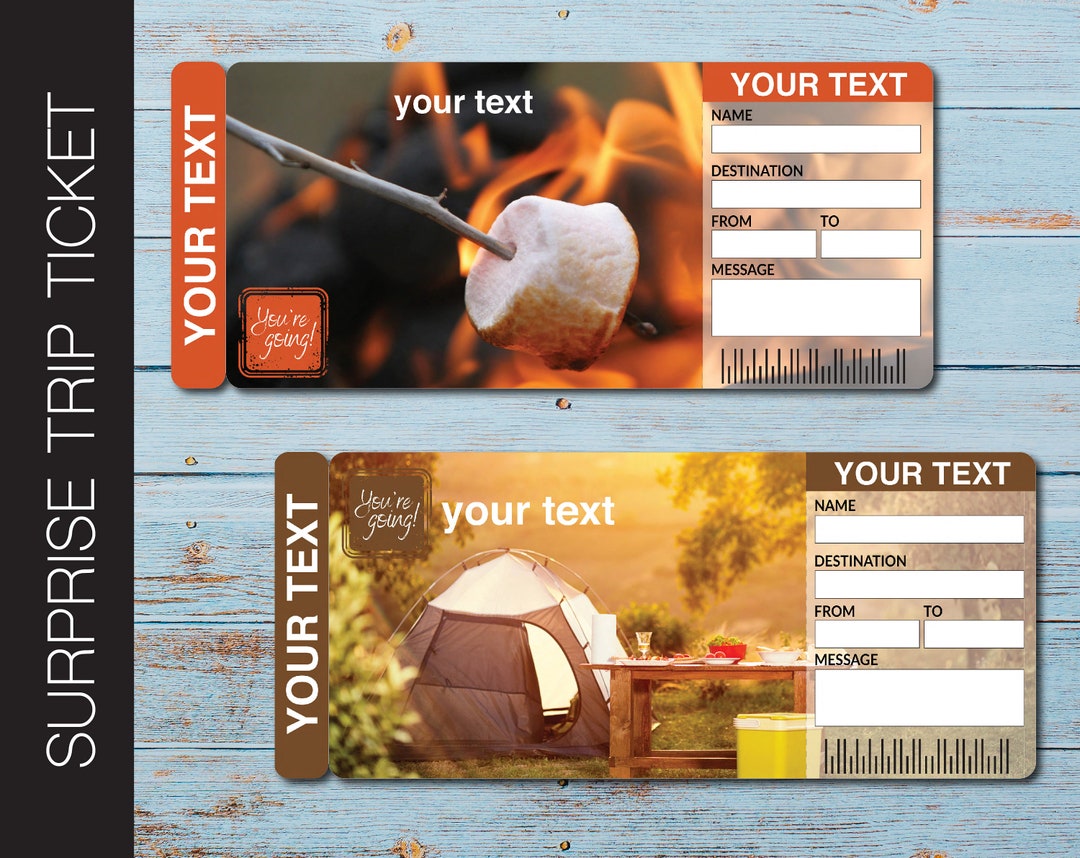 Printable CAMPING TRIP Surprise Gift Reveal Ticket. Admission Pass ...