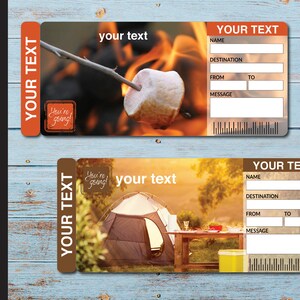 Printable CAMPING TRIP Surprise Gift Reveal Ticket. Admission Pass ...