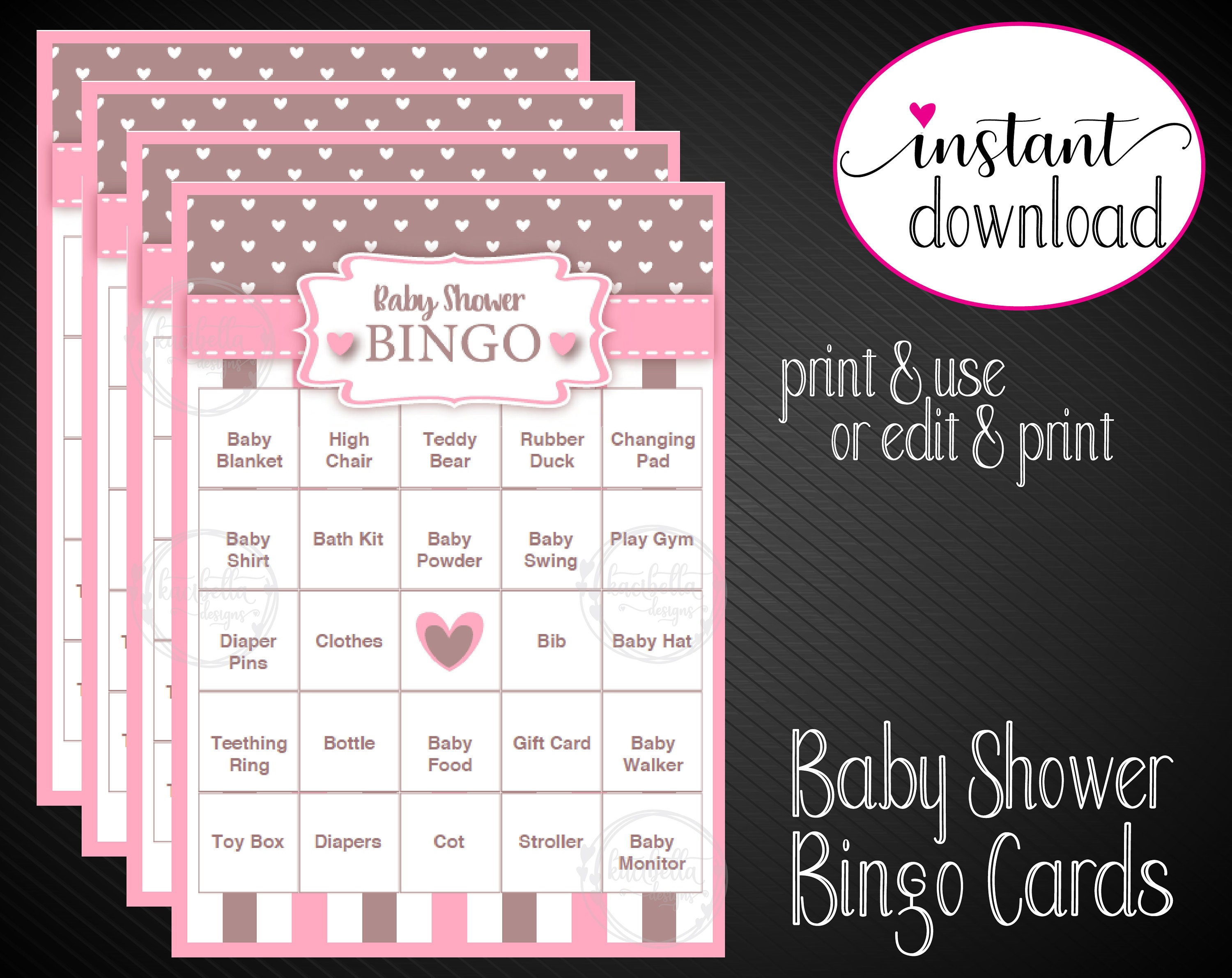 Printable BABY SHOWER Bingo Game. Pink and Brown Baby Girl. 40 | Etsy