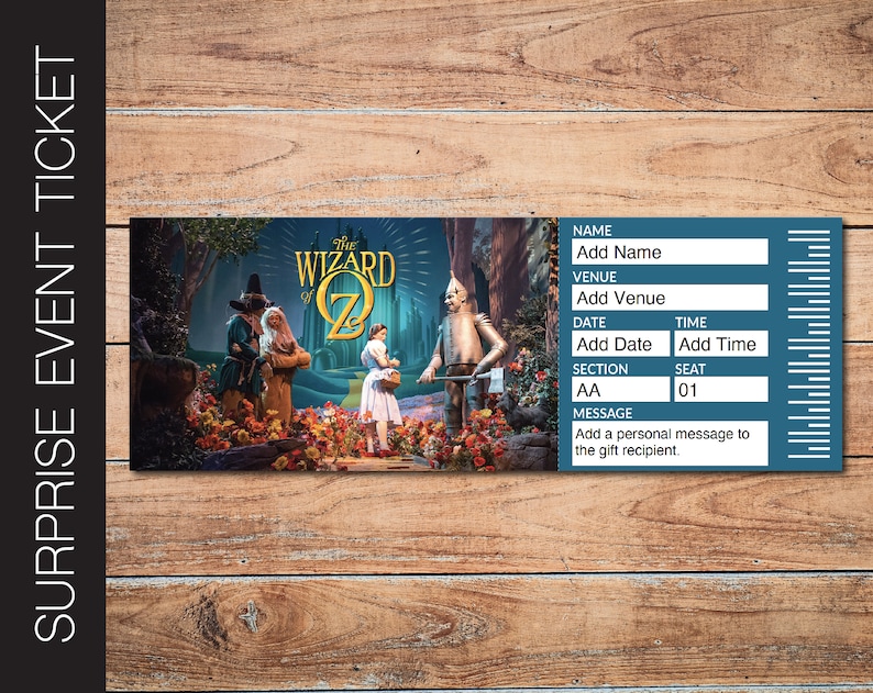 Printable WIZARD of OZ Broadway Surprise Ticket. Editable - Etsy