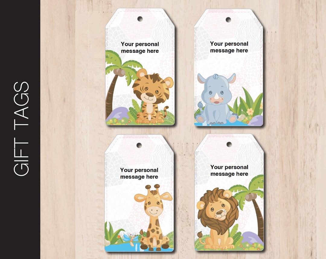 Editable Safari Themed Gift Tags. Double-sided Printable Baby Gift Tag ...