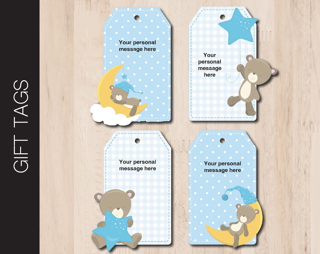 Editable Teddy Bear Themed Gift Tags. Double-sided Printable Baby Gift ...