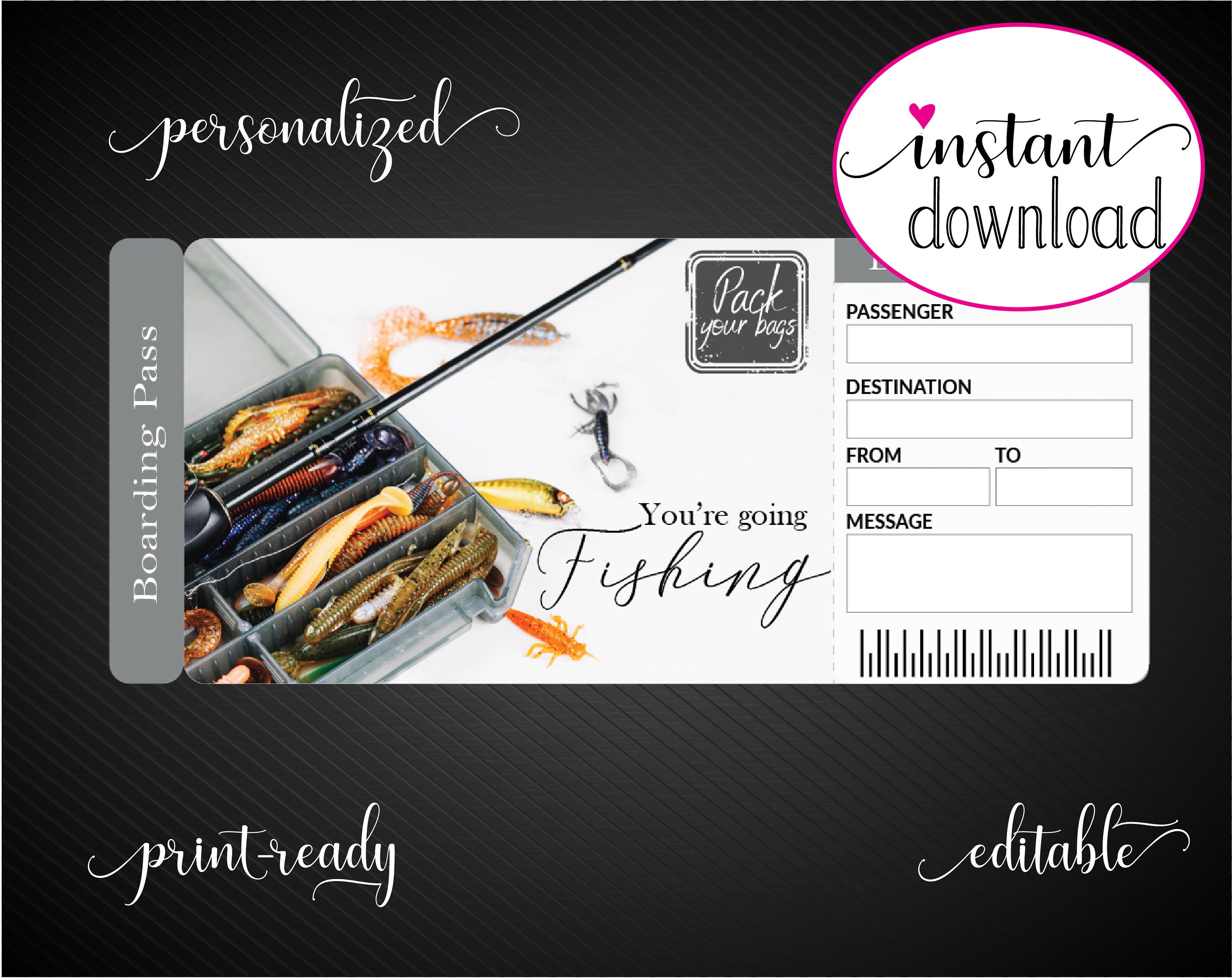 Printable FISHING Surprise Trip Gift Ticket. Boarding Pass. Trip Ticket ...
