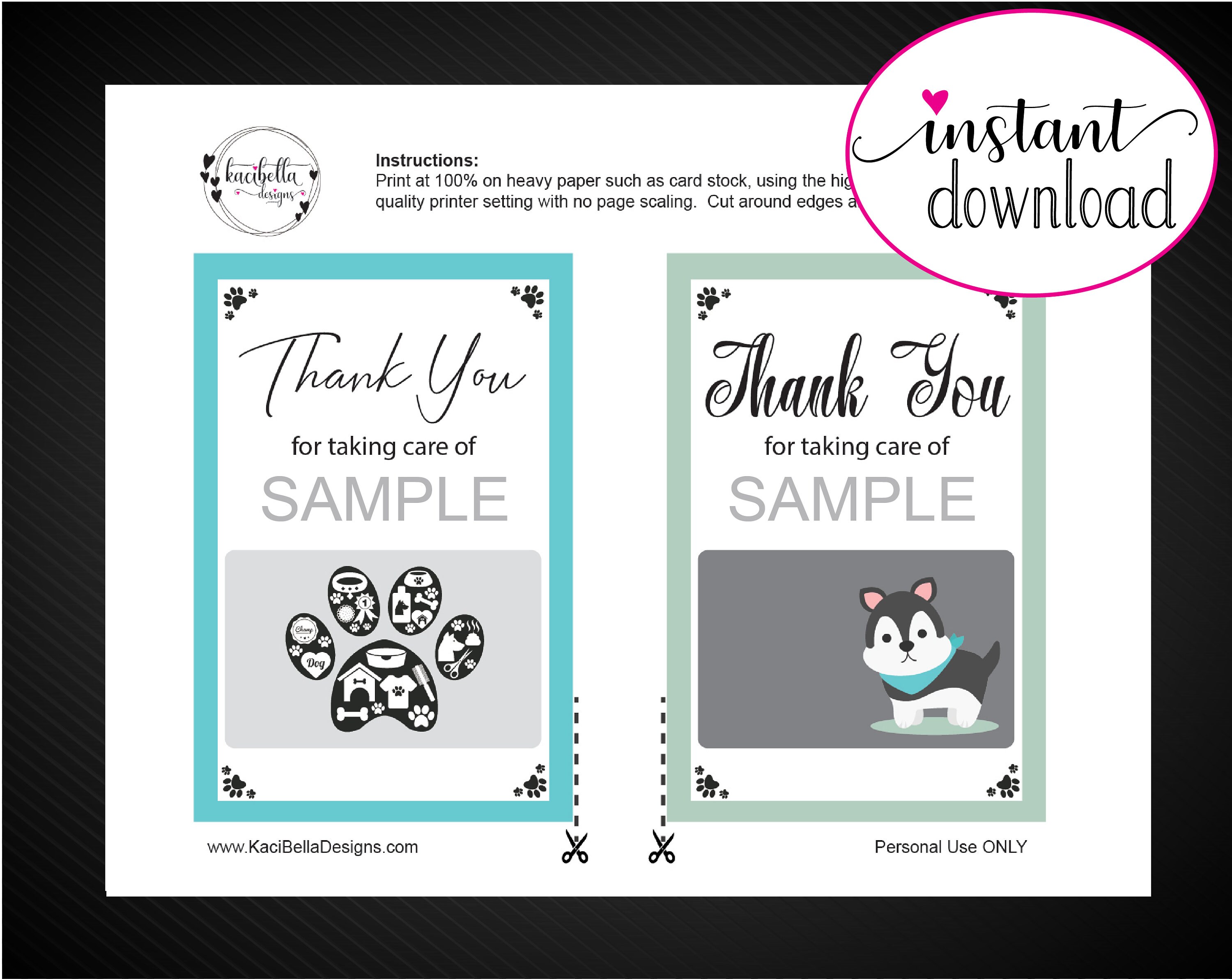Printable HUSKY Gift Card Holder. Sitter Walker Groomer Vet Trainer ...