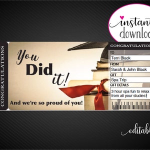 Printable GRADUATION Surprise Trip Gift Ticket. Boarding Pass ...