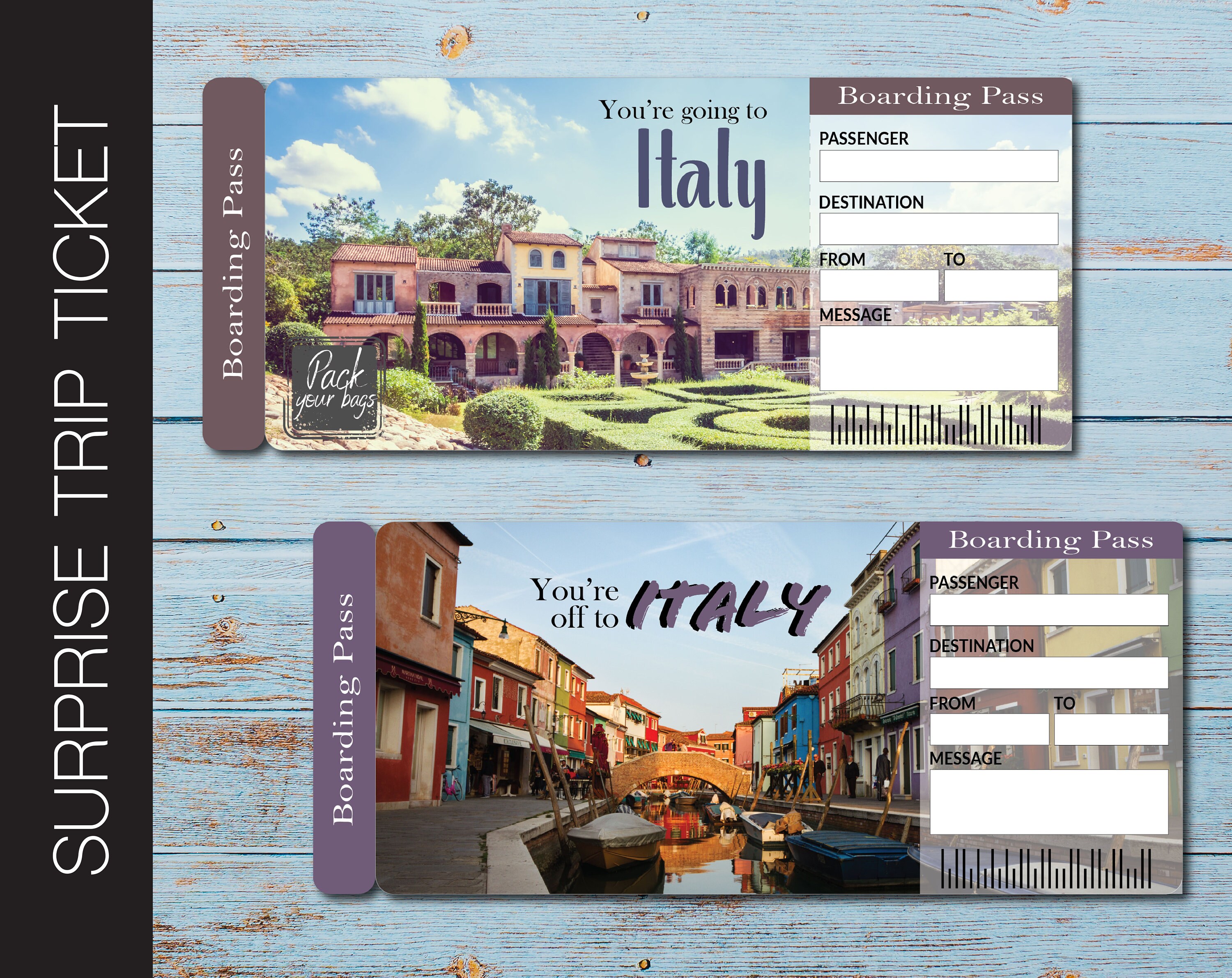 Printable ITALY Surprise Trip Gift Ticket. Boarding Pass. - Etsy