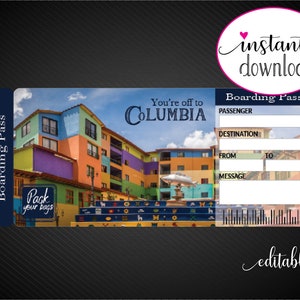 Printable COLUMBIA Surprise Trip Gift Ticket. Boarding Pass. Trip ...