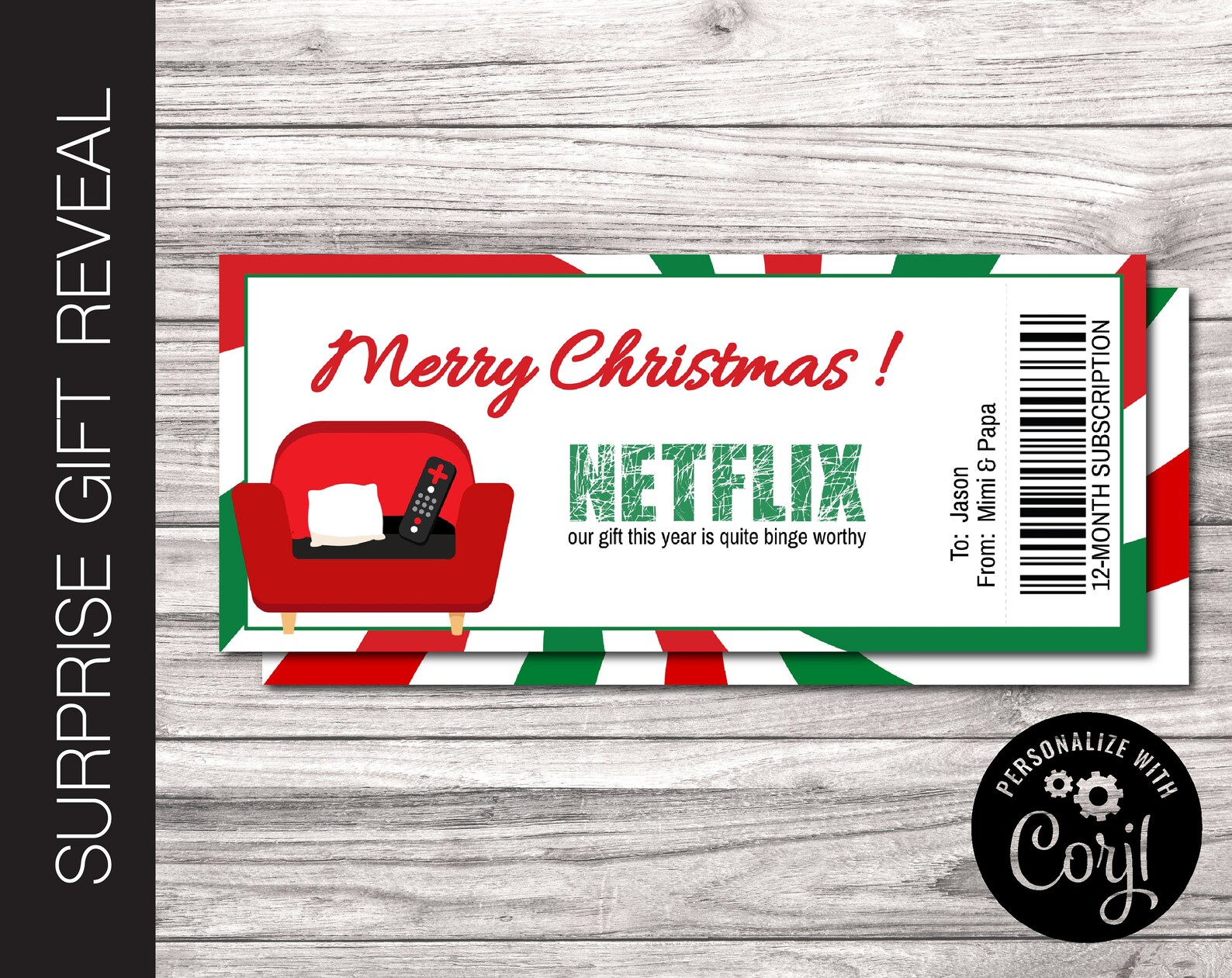 Editable TV SUBSCRIPTION Surprise Gift Reveal Coupon. | Etsy