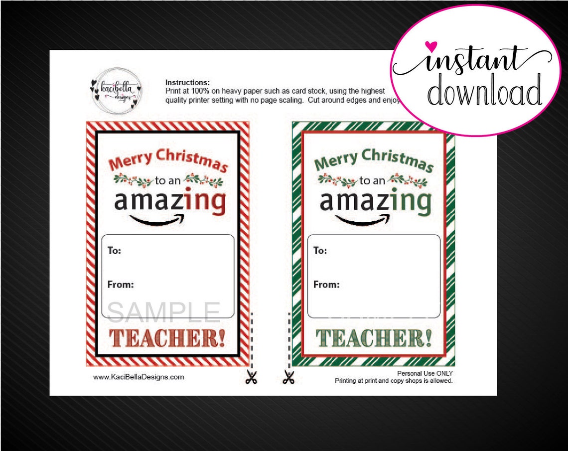 Printable CHRISTMAS Teacher Amazon Gift Card Holder. Merry | Etsy
