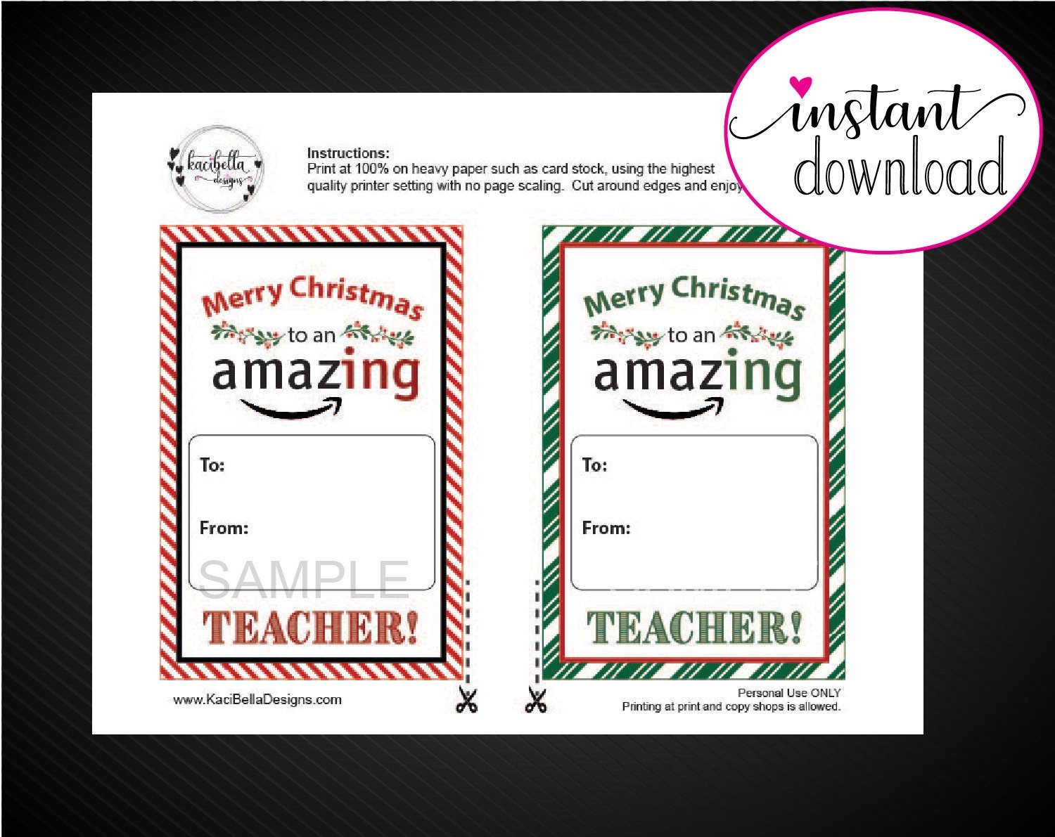 Printable CHRISTMAS Teacher Amazon Gift Card Holder. Merry Christmas to ...
