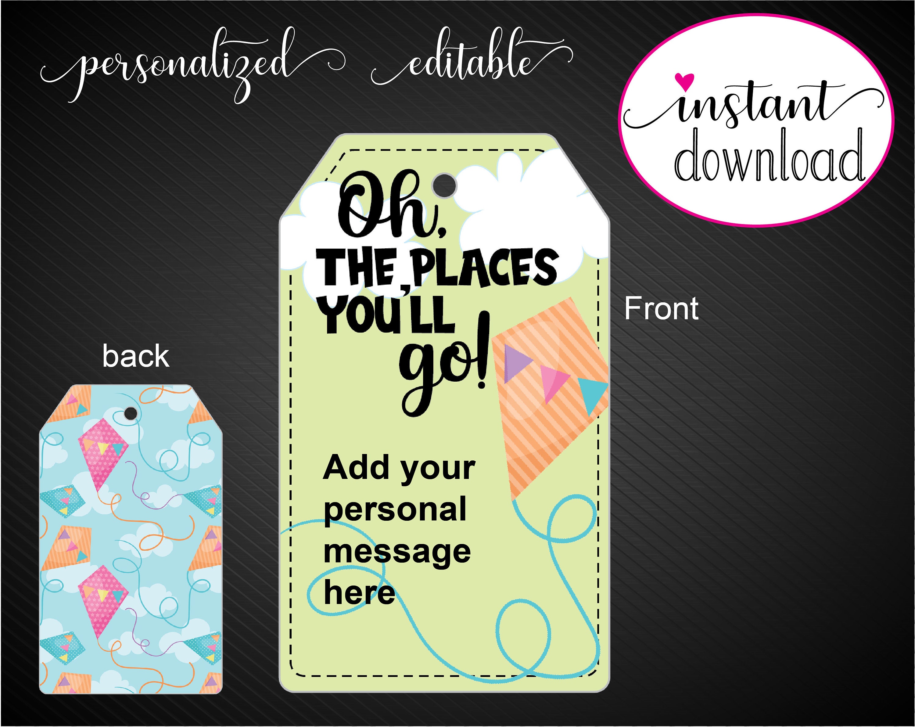 Editable OH THE PLACES You'll Go Themed Gift Tags. Graduation ...