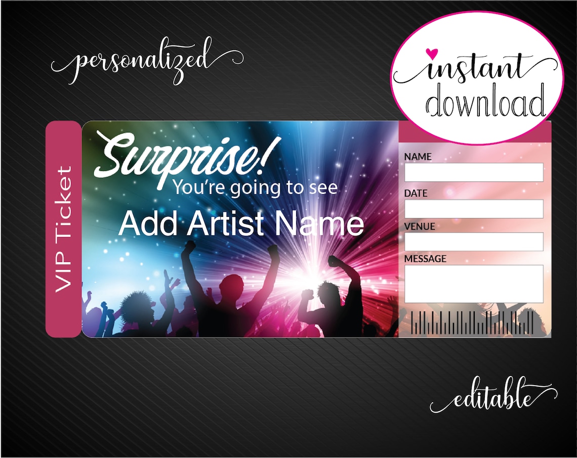 Printable CONCERT Surprise Ticket. Editable Artist Band | Etsy