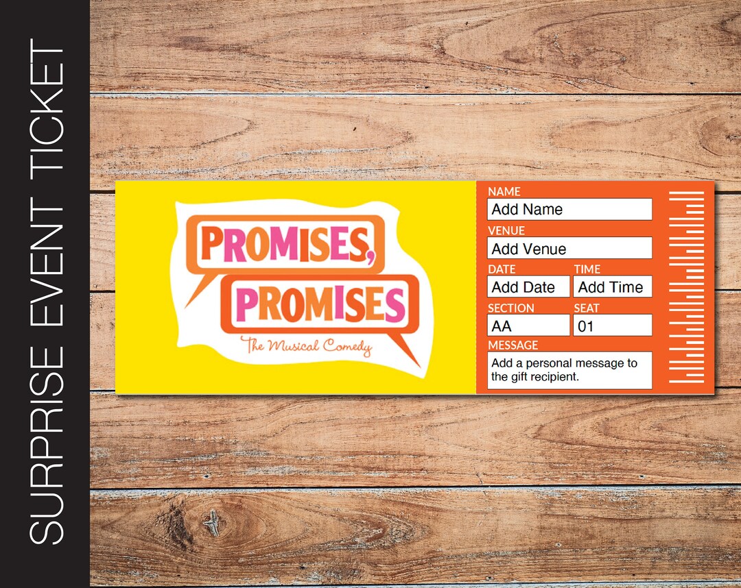 Printable PROMISES PROMISES Broadway Surprise Ticket. Editable Musical ...