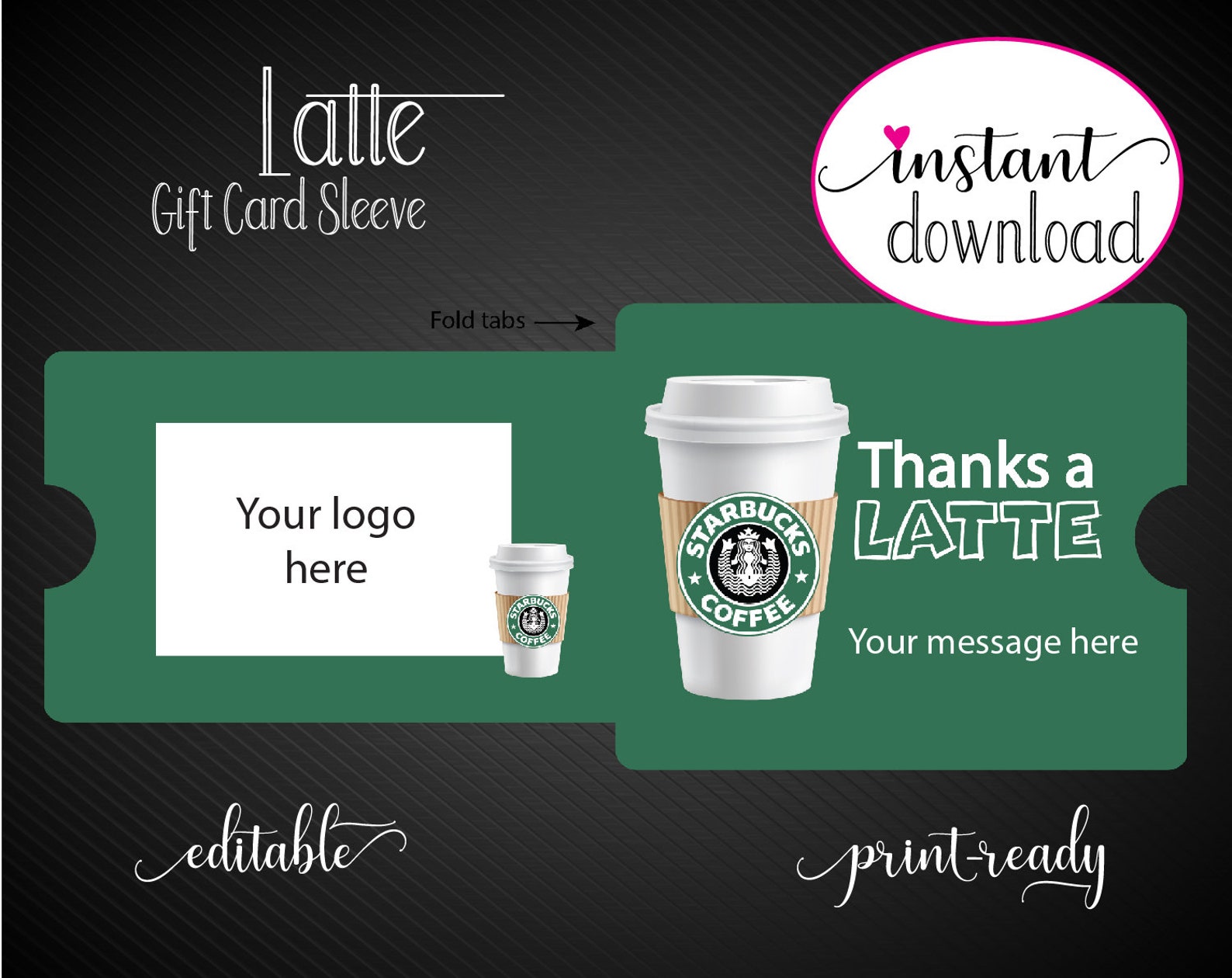 Printable BUSINESS Starbucks Coffee Gift Card Sleeve / Envelope. Thanks ...
