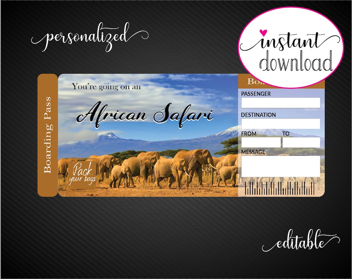 Printable AFRICAN SAFARI Surprise Trip Tickets. Vacation - Etsy