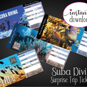 Printable SCUBA DIVING Surprise Trip Gift Ticket. Trip Ticket. Vacation ...