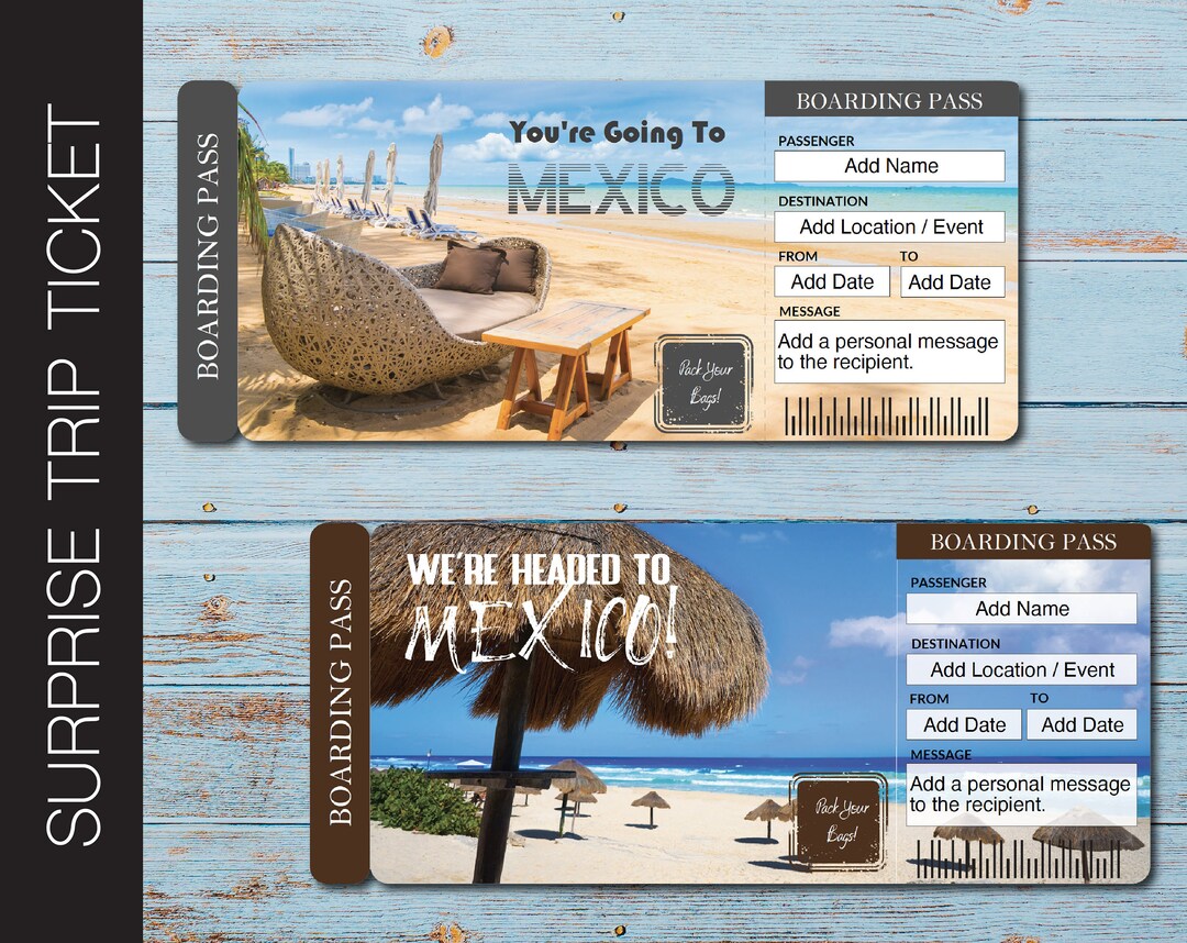 All Text Editable MEXICO Surprise Trip Gift Ticket. Boarding Pass ...