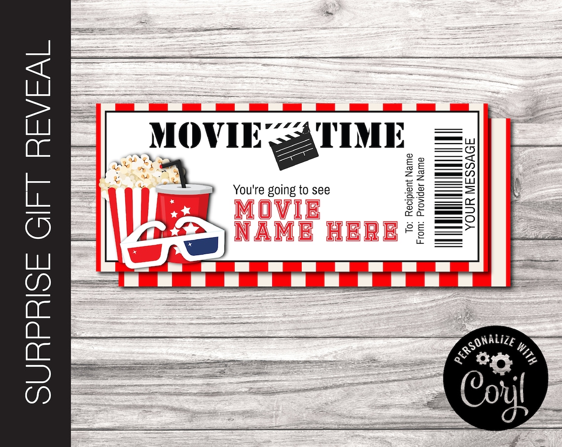 Editable MOVIE TICKET Surprise Gift Reveal Coupon. - Etsy