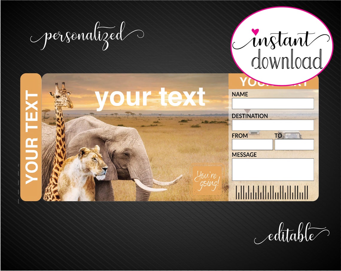 Printable ZOO or SAFARI PARK Surprise Gift Reveal Ticket. Admission ...